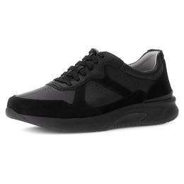 Keilsneaker Gabor Rollingsoft, Damen, Gr. 10,5 (45), schwarz, Nappaleder, Veloursleder, Schuhe Keilsneaker, Freizeitschuh, Halbschuh, Schn&uuml;rer, gepolsterter Schaftrand, G-Weite