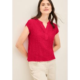 Kurzarmbluse Cecil, Damen, Gr. XL (44), rot (glazed apple rot), Web, Obermaterial: 99% Baumwolle, 1% Elasthan, unifarben, l&auml;ssig geschnitten h&uuml;ftbedeckend, Rundhals, Blusen Kurzarmbluse, mit Slitneck