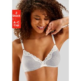 Bralette-BH Petite Fleur, Damen, Gr. 70, Cup C, grau (hellgrau, meliert, wei&szlig;), Spitze, Obermaterial: 90% Baumwolle, 5% Elasthan, 5% Polyamid, BHs Bralette-BH, ohne B&uuml;gel aus Baumwolle mit Spitze