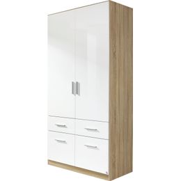 Dreht&uuml;renschrank Rauch "Kleiderschrank Schrank Garderobe Schlafzimmerschrank CELLE", wei&szlig; (eiche sonoma, hochglanz wei&szlig;, griffe alu), B:91cm H:197cm T:54cm, Holzwerkstoff, Schr&auml;nke, Dreht&uuml;renschrank, in 4 Breiten und 2 H&ouml;hen, optional mit Schubk&auml;sten MADE IN GERMANY