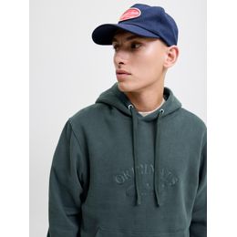Jack & Jones Kapuzensweatshirt JACK & JONES "JORBLEECKER BRANDING SWEAT HOOD BF", Herren, Gr. S, forest river detail:org, angeraute Sweatware, Obermaterial: 70% Baumwolle, 30% Polyester, unifarben, relaxed fit, Rippb&uuml;ndchen, Sweatshirts Kapuzensweatshirt
