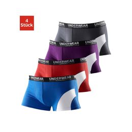 Boxer AUTHENTIC UNDERWEAR "Boxershorts f&uuml;r Herren", Herren, Gr. 5M, 4 Stk., bunt (blau, rot, lila, grau), Jersey, Obermaterial: 95% Baumwolle, 5% Elasthan, unifarben, Unterhosen Boxer, mit kontrastfarbenen Einsatz