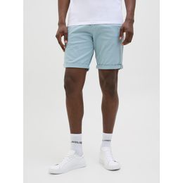Jack & Jones Chinoshorts JACK & JONES "JPSTBOWIE JJSHORTS S", Damen, Gr. XS, N-Gr, blau (arona), Web, Obermaterial: 98% Baumwolle, 2% Elasthan, unifarben, regular fit kurz, Hosen Chinoshorts, mit Aufschlag