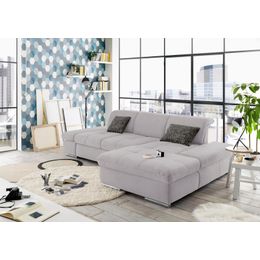 Ecksofa "SO4100 V", silber, B:284cm H:80cm T:190cm, SET ONE BY Musterring, Sofas, Ecksofa, mit verstellbaren Kopfteilen, wahlweise mit Funktionen, Cord-Bezug