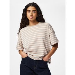 Sweatshirt Pieces "PCCHILLI SUMMER 2/4 SWEAT STRIPE NOOS BC", Damen, Gr. XS (34), crockery stripes:cloud dancer, Sweatware, Obermaterial: 50% Baumwolle, 50% Polyester, gestreift, loose fit normal, Rundhals, Sweatshirts Sweatshirt