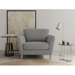 Sessel Home Affaire "MARSEILLE", grau, B:103cm H:88cm T:90cm, Webstoff (100% Polyester);Struktur fein (58% Polyester, 22% Polypropylen);Filzoptik (100% Polyester), Sessel, Sessel, Massivholzbeine Eiche, Landhausstil, Wellenunterfederung