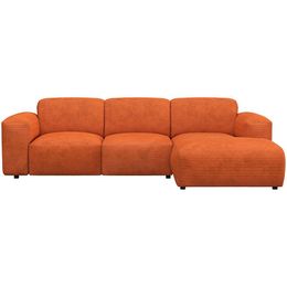 Ecksofa FLEXLUX "Lucera Chaislongue rechts oder links, L-Form, bequem", orange (burned orange), B:251cm H:73cm T:171cm, 85% Polyester/15%Polyamide, Sofas, Ecksofa, modern & anschmiegsam, Kaltschaum, Stahl-Wellenunterfederung