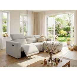 Ecksofa OTTO HOME "LEOO", creme, B:254,5cm H:83cm T:173cm, Webstoff 100% Polyester, Sofas, Ecksofa, mit USB A/C-Anschluss. Federkern, verstellbaren Kopfst&uuml;tzen, Webstoff