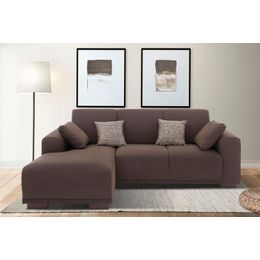 Ecksofa Home Affaire "BORNHOLM L-Form, B: 234 cm - OTTO. Verl&auml;ssliche Qualit&auml;t.", braun (dunkelbraun), B:234cm H:85cm T:162cm, Struktur (100% Polyester), Luxus-Microfaser (100% Polyester), Luxus-Microfaser Lederoptik (100% Polyester);100% Polyester Struktur, Sofas, Ecksofa, Recamiere links oder rechts bestellbar, Wellenfederung, inkl. 2 Kissen