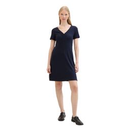 Minikleid Tom Tailor, Damen, Gr. 34, N-Gr, blau (sky captain blau), Jersey, Obermaterial: 95% Viskose, 5% Elasthan, bedruckt, unifarben, figurbetont kniefrei, V-Ausschnitt, Kleider Minikleid, mit Allover-Print und V-Ausschnitt
