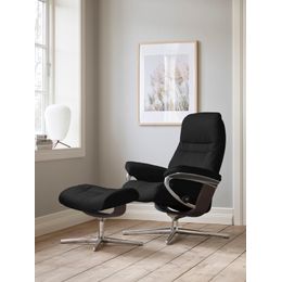 Relaxsessel stressless "Sunrise", schwarz (schwarz batick), B:79cm H:103cm T:73cm, Leder BATICK: BATICK ist ein leicht korrigiertes, durchgef&auml;rbtes und genarbtes M&ouml;belleder, bei dem die meisten Unebenheiten und Spuren in der Regel entfernt wurden., Sessel, Relaxsessel, mit Hocker, mit Cross Base, Gr&ouml;&szlig;e S, M & L, Holzakzent Wenge