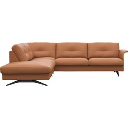 Ecksofa FLEXLUX "Glow, super bequem durch hochwertigem Sitzaufbau mit Federkern, L-Form", braun (modern cognac braun), B:268cm H:81cm T:224cm, 100% Echteder, Sofas, Ecksofa, Skandinavisches Design, In hochwertiger Verarbeitung