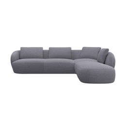 Ecksofa FLEXLUX "Torino, rund, L-Form, Sofa-Ecke mit Ottomane", grau (steel), B:296cm H:85cm T:237cm, Sofas, Ecksofa, Modernes, organisches Sofa-Design, Kaltschaum, Wellenunterfederung