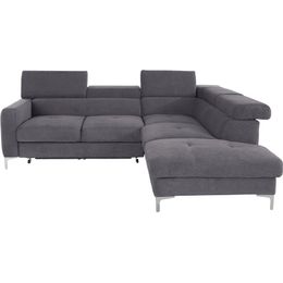 Ecksofa COTTA "Sammy L-Form", grau (stone), B:242cm H:74cm T:207cm, Struktur (100% Polyester );Chenille (90% Polyester; 10% Polyamid ), Sofas, Ecksofa, mit Kopfteilverstellung, wahlweise mit Bettfunktion & Bettkasten