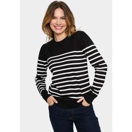 Strickpullover Saint Tropez "MilaSZ LS Striped", Damen, Gr. XS, schwarz (schwarz mila stripe), Strick, Obermaterial: 80% Viskose, 20% Polyacryl, gestreift, regular fit normal, Rundhals, Pullover Strickpullover