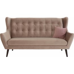 3-Sitzer Home Affaire "Hemmink", rosa (hellgrau, altrosa), B:197cm H:107cm T:94cm, Samtvelours (100% Polyester);Luxus-Microfaser (100% Polyester);Struktur (94% Polyester, 6% Polyacryl), Sofas, 3-Sitzer, mit Knopfheftung