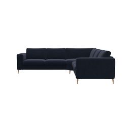 Ecksofa FLEXLUX "Fiore, gleichschenklig, super Sitzkomfort durch Kaltschaum im Sitz", blau (royal blau), B:257cm H:85cm T:92cm, 100% Polyester, Sofas, Ecksofa, breite Armlehnen, F&uuml;&szlig;e Alu+ Eiche, L-Form
