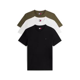 T-Shirt Tommy Jeans "TJM EXTRA SLIM 3 PACK", Herren, Gr. 3XL, schwarz, dunkelgr&uuml;nery, ecru, Single Jersey, Obermaterial: 100% Baumwolle, slim fit normal, Rundhals, eingesetzt abgesteppte Kante, Shirts T-Shirt, Mit Rundhalsausschnitt