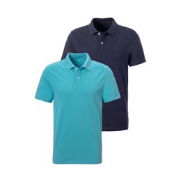 Poloshirt John Devin, Herren, Gr. S (44/46), blau (t&uuml;rkis, navy), Piqu&eacute;, Obermaterial: 100% Baumwolle, unifarben, Basic, Basic normal, Rundhals, abgesteppte Kante, Shirts Poloshirt, mit dezenter- hochwertiger Logostickerei - 2er-Sparpack