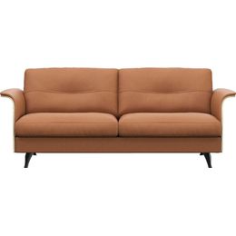 2,5-Sitzer FLEXLUX "Glow Sofa, Couch", braun (modern cognac braun), B:191cm H:81cm T:91cm, 100% Echteder, Sofas, 2 5-Sitzer, Premium-Sitz: Kaltschaum & Federkern, Arml. Walnuss, Fu&szlig; schwarz