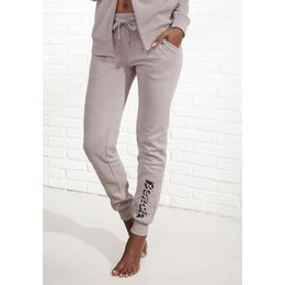 Sweatpants BENCH. LOUNGEWEAR, Damen, Gr. 52/54, N-Gr, rosa (rauchrosa), Interlock, Obermaterial: 60% Baumwolle, 40% Polyester, bestickt, unifarben, Basic, bequem lang, Hosen Sweatpants, mit Logodruck und Stickerei, Loungewear, Topseller