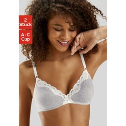 Bralette-BH Petite Fleur, Damen, Gr. 70, Cup B, grau (hellgrau, meliert, wei&szlig;), Spitze, Obermaterial: 90% Baumwolle, 5% Elasthan, 5% Polyamid, BHs Bralette-BH, ohne B&uuml;gel aus Baumwolle mit Spitze