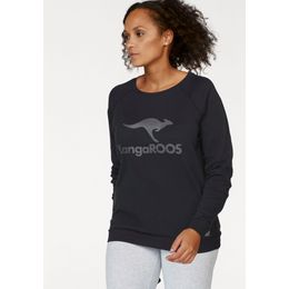 Sweatshirt Kangaroos, Damen, Gr. 52/54, schwarz, Interlock, Obermaterial: 100% Baumwolle, bedruckt, unifarben, bequem h&uuml;ftbedeckend, Rundhals, Raglan&auml;rmel Rippb&uuml;ndchen, Sweatshirts Sweatshirt, Langarm, figurumspielender Schnitt, mit Print, Rundhalsausschnitt, Topseller