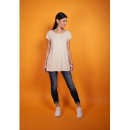 Longshirt Seidel Moden, Damen, Gr. 36, beige, Jersey, Obermaterial: 95% Viskose, 5% Elasthan, unifarben, normal Po-bedeckend, Rundhals, angeschnitten abgesteppte Kante, Shirts Longshirt, MADE IN GERMANY, Topseller