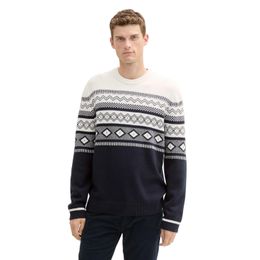 Jacquardpullover Tom Tailor, Herren, Gr. XL, blau (sanftes wei&szlig; navy), Strick, Obermaterial: 60% Baumwolle, 40% Polyacryl, regular fit Po-bedeckend, Rundhals, Rippb&uuml;ndchen, Pullover Jacquardpullover, mit Colorblock