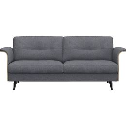 2,5-Sitzer FLEXLUX "Glow Sofa, Couch", blau (navy blau), B:191cm H:81cm T:91cm, 62% Polyester/17%Baumwolle/14%Viscose/7%Leinen, Sofas, 2 5-Sitzer, Premium-Sitz: Kaltschaum & Federkern, Arml. Walnuss, Fu&szlig; schwarz