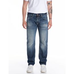 Straight-Jeans Replay "DERYCK", Herren, Gr. 36, L&auml;nge 32, blau (dunkelblau), Denim/Jeans, Obermaterial: 100% Baumwolle, straight fit normal, Jeans Straight-Jeans