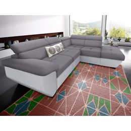 Ecksofa COTTA "Speedway L-Form", grau, grau, B:262cm H:79cm T:102cm, Kunstleder SOFTLUX / Struktur (100% Polyester);Edles Flachgewebe (100% Polyester) / Feine Struktur (100% Polyester);Kunstleder SOFTLUX / Luxus-Microfaser (100% Polyester), Sofas, Ecksofa, mit Kopfteilverstellung, wahlweise mit Bettfunktion & Bettkasten