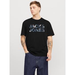 Jack & Jones Rundhalsshirt JACK & JONES "JJEBRYAN CORP LOGO TEE SS O-NECK NOOS", Herren, Gr. XS, schwarz, Jersey, Obermaterial: 100% Baumwolle, bedruckt, relaxed fit taillenbedeckt, Rundhals, gerader Abschluss, Shirts Rundhalsshirt, mit Logo Druck