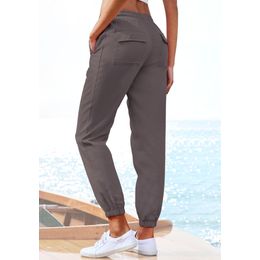 Schlupfhose Lascana, Damen, Gr. 48, N-Gr, grau (anthrazit), Web, Obermaterial: 65% Lyocell, 35% Baumwolle, unifarben, figurumspielend, Hosen Schlupfhose, aus Webware, leichte Stoffhose mit Taschen, Topseller