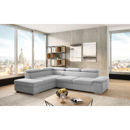 Sit & More Ecksofa SIT & MORE "Valentine L-Form, B: 272 cm", grau (steel), B:272cm H:73cm T:226cm, 100% Polyester, Sofas, Ecksofa, mit Arm- & Kopfteilverstellung, optional mit Bettfunktion