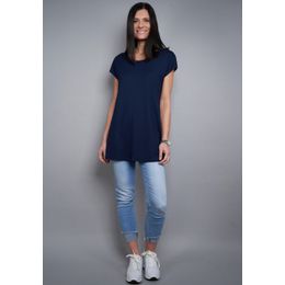 Longshirt Seidel Moden, Damen, Gr. 50, blau (navy), Jersey, Obermaterial: 95% Viskose, 5% Elasthan, unifarben, normal Po-bedeckend, Rundhals, angeschnitten abgesteppte Kante, Shirts Longshirt, MADE IN GERMANY, Topseller
