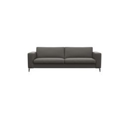 3-Sitzer FLEXLUX "Fiore, super Sitzkomfort durch Kaltschaum im Sitz", grau (warm mineral), B:229cm H:85cm T:92cm, 100% Echteder, Sofas, 3-Sitzer, breite Armlehnen, F&uuml;&szlig;e Alu+schwarz