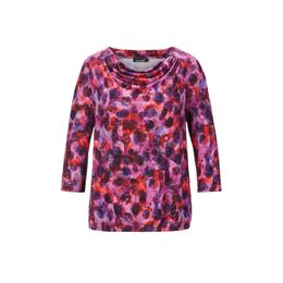 Print-Shirt GOLDNER "Blusenshirt mit Wasserfallausschnitt", Damen, Gr. 42, pink (beere, gemustert), Obermaterial: 95% Polyester PES. 5% Elasthan EL., figurumspielend, Sonstiges, Shirts Print-Shirt, Gummibund