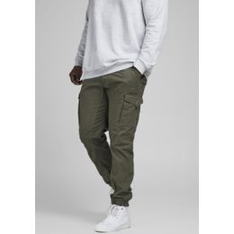 Jack & Jones PlusSize Cargohose "PAUL FLAKE", Herren, Gr. 42 (4XL), L&auml;nge 30, gr&uuml;n (olive night), Web, Obermaterial: 98% Baumwolle, 2% Elasthan, JACK & JONES PLUSSIZE, unifarben, bequem normal, Hosen Cargohose