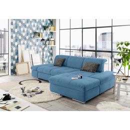 Ecksofa "SO4100 V", blau (hellblau), B:284cm H:80cm T:190cm, SET ONE BY Musterring, Sofas, Ecksofa, mit verstellbaren Kopfteilen, wahlweise mit Funktionen, Cord-Bezug