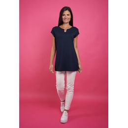 T-Shirt Seidel Moden, Damen, Gr. 42, blau (navy,69), Jersey, Obermaterial: 95% Viskose, 5% Elasthan, unifarben, regular fit Po-bedeckend, U-Boot-Ausschnitt, Shirts T-Shirt, mit &uuml;berschnittenen Schultern, MADE IN GERMANY