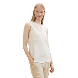 Blusenshirt Tom Tailor, Damen, Gr. 46, beige (beige wei&szlig; stripe), Web, Obermaterial: 100% Viskose, gestreift, normal, V-Ausschnitt, Shirts Blusenshirt, gestreift mit aufgesetzten Brusttaschen