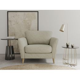 Sessel Home Affaire "MARSEILLE", beige, B:103cm H:88cm T:90cm, Webstoff (100% Polyester);Struktur fein (58% Polyester, 22% Polypropylen);Filzoptik (100% Polyester), Sessel, Sessel, Massivholzbeine Eiche, Landhausstil, Wellenunterfederung