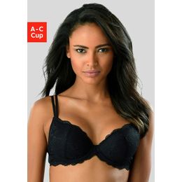 Push-up-BH Vivance, Damen, Gr. 85, Cup B, schwarz, Spitze, Obermaterial: 91% Polyamid, 9% Elasthan, BHs Push-up-BH, mit 2 Tragevarianten, Dessous