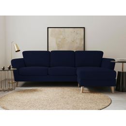 Ecksofa Home Affaire "MARSEILLE (242/152cm),L-Form, Rec. rechts/links", blau, B:242cm H:88cm T:152cm, 85% Polypropylene, 15% Polyester, Sofas, Ecksofa, Massivholzbeine Eiche, Landhausstil, Wellenunterfederung