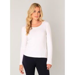Langarmshirt Base Level, Damen, Gr. 44, wei&szlig;, Jersey, Obermaterial: 96% Viskose, 4% Elasthan, unifarben, regular fit h&uuml;ftbedeckend, Rundhals, Shirts Langarmshirt, mit Rundhalsausschnitt