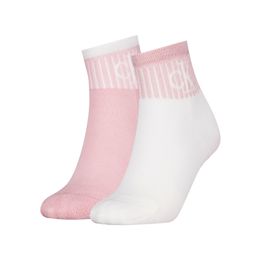 Socken Calvin Klein Jeans "CKJ WOMEN QUARTER 2P GLOSSY RIB", M&auml;dchen, Gr. 39-42, pink (pink, wei&szlig;), Baumwollmischung, unifarben, normal, Socken Socken, mit dezentem Logo-Design