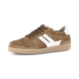 Sneaker Gabor, Damen, Gr. 42, lion, wei&szlig;, Glattleder, Veloursleder, Schuhe Sneaker, Freizeitschuh, Halbschuh, Schn&uuml;rschuh mit gepolstertem Schaftrand