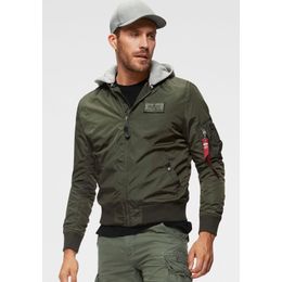 Bomberjacke Alpha Industries "MA-1 TT HOOD", Herren, Gr. S, gr&uuml;n (olivgr&uuml;n), Web, Obermaterial: 100% Nylon. Futter: 100% Nylon. Kapuze: 75% Baumwolle, 25% Polyester, unifarben, schmal normal, Rundhals, Rippb&uuml;ndchen, Jacken Bomberjacke
