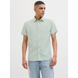 Jack & Jones Kurzarmhemd JACK & JONES "JJESUMMER SHIRT SS SN", Herren, Gr. XS, N-Gr, gr&uuml;n (iceberg gr&uuml;n), Web, Obermaterial: 83% Baumwolle, 17% Leinen, unifarben, comfort fit normal, Hemden Kurzarmhemd